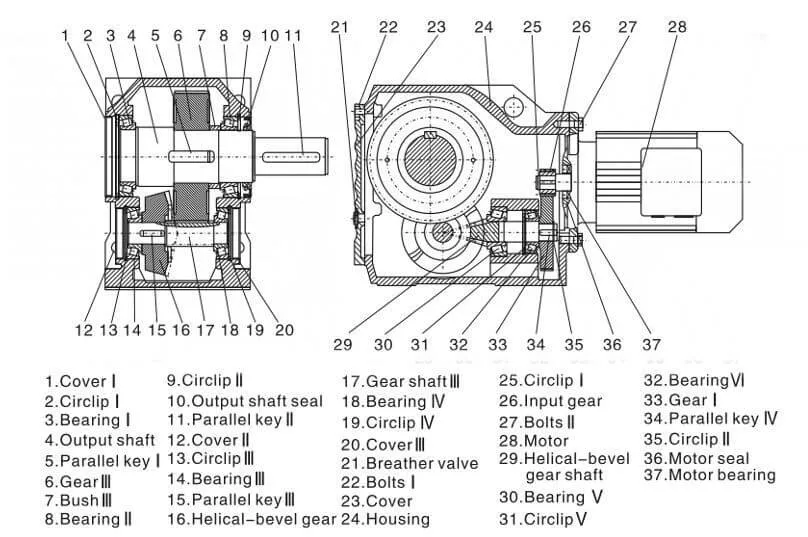 Hollow Shaft K Series Helical Bevel Reducer Gearbox Helical Gear ...